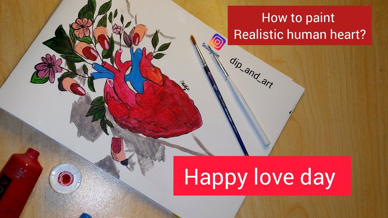 How to Paint Realistic Human Heart | Human Heart Painting | Valentine's ...