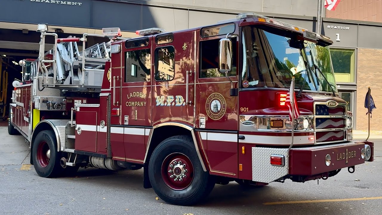 Madison Fire Department Ladder 1 and Engine 1 Responding 10-4-25 - YouTube
