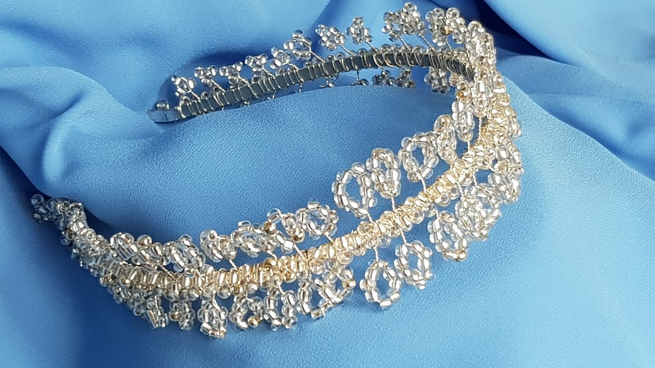 Kum Boncuktan Prenses Tacı Yapımı Diy Beaded Bridal Hairvine Youtube