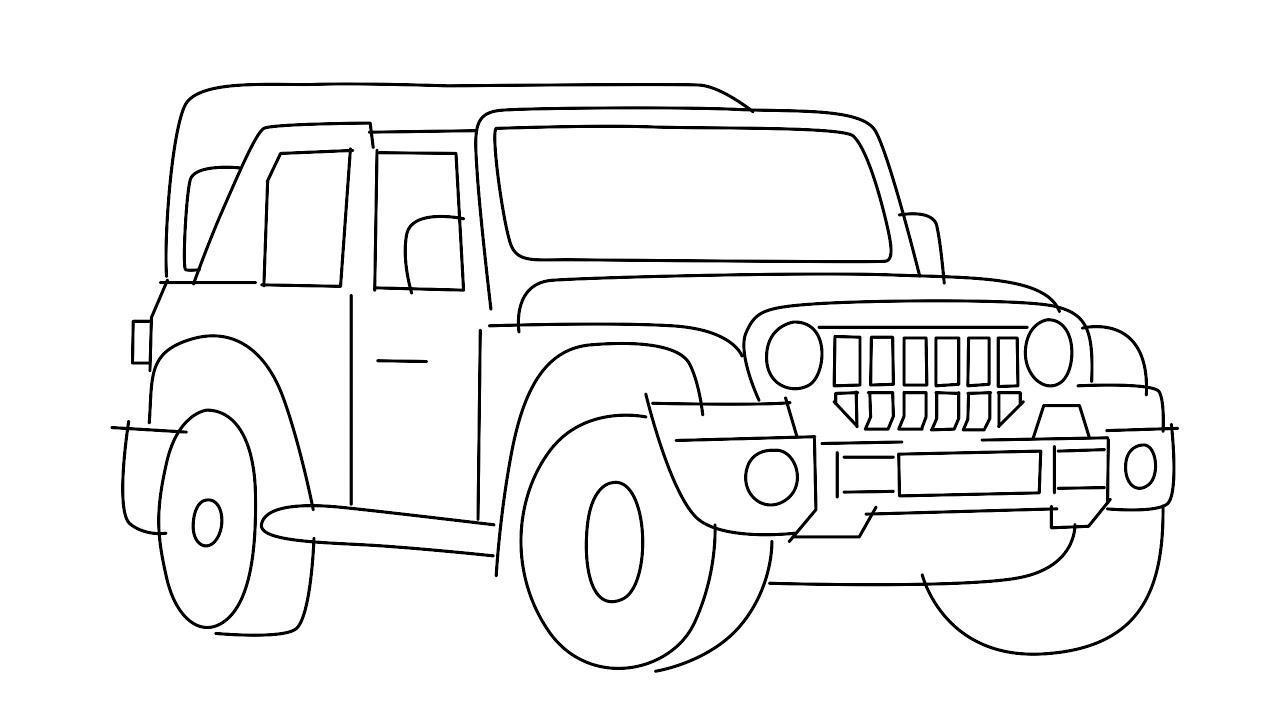 How to draw Mahindra Thar ROXX step by step for beginners | Thar ROXX ...