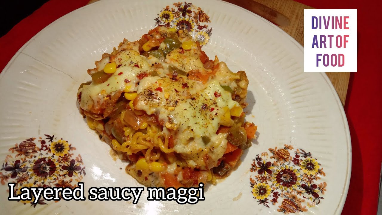 Layered veggie maggi| mixed veggi and sauce maggi recipe~ divine art of ...