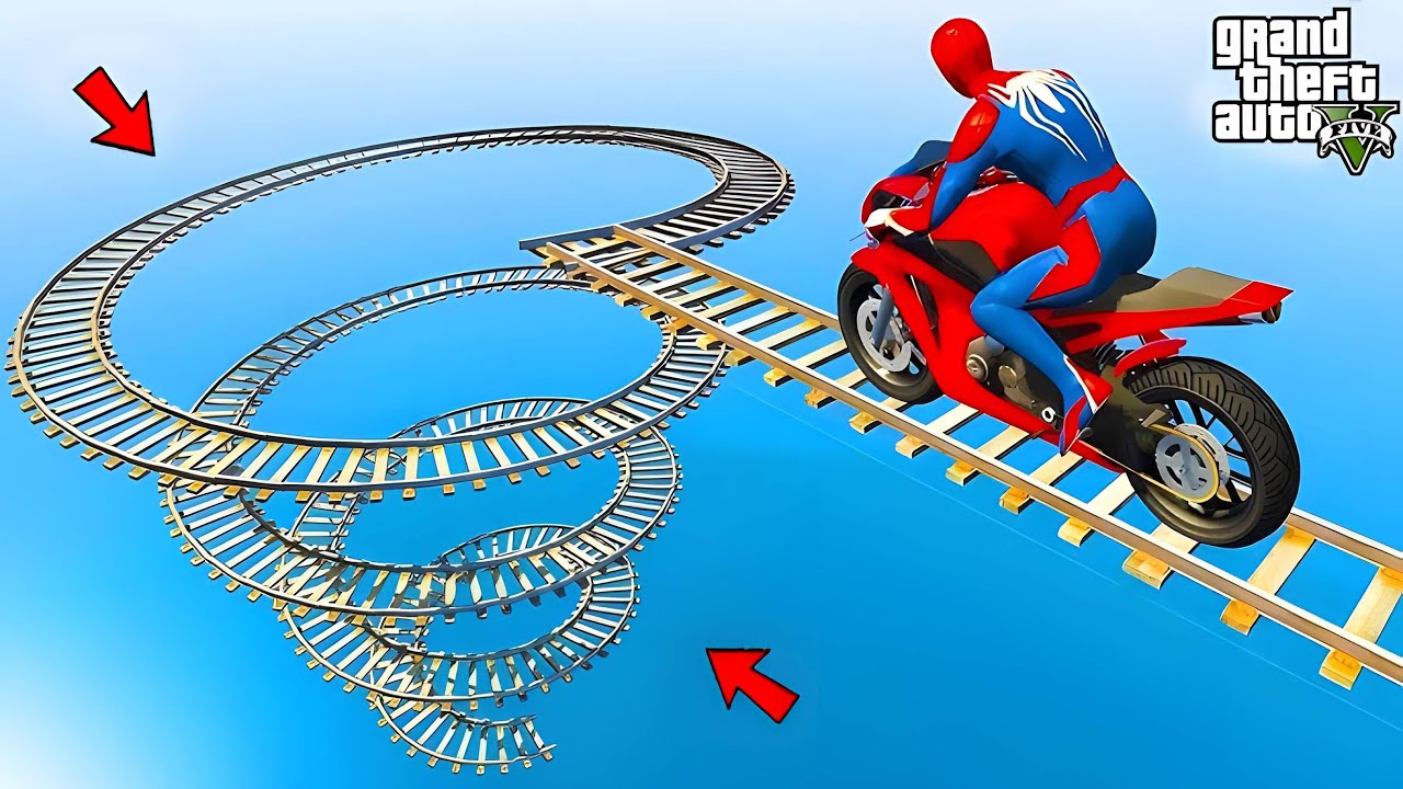 الأبطال الخارقين على القضبان دوامة قمع جسر - 🛩SPIDER-MAN!on Motorcycle ...