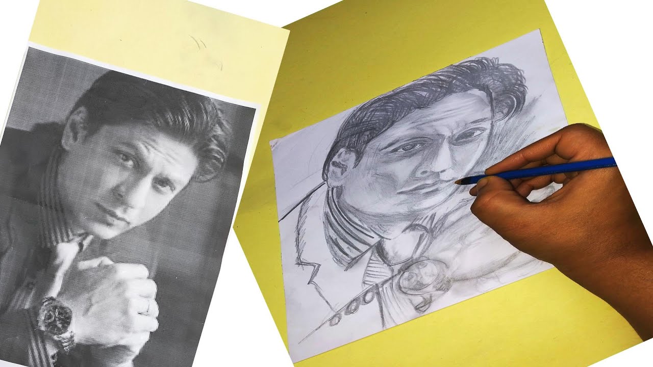 SRK POTRAIT | SHAH ROOKH KHAN DRAWING | SHAH RUKH KHAN FACE DRAWING ...