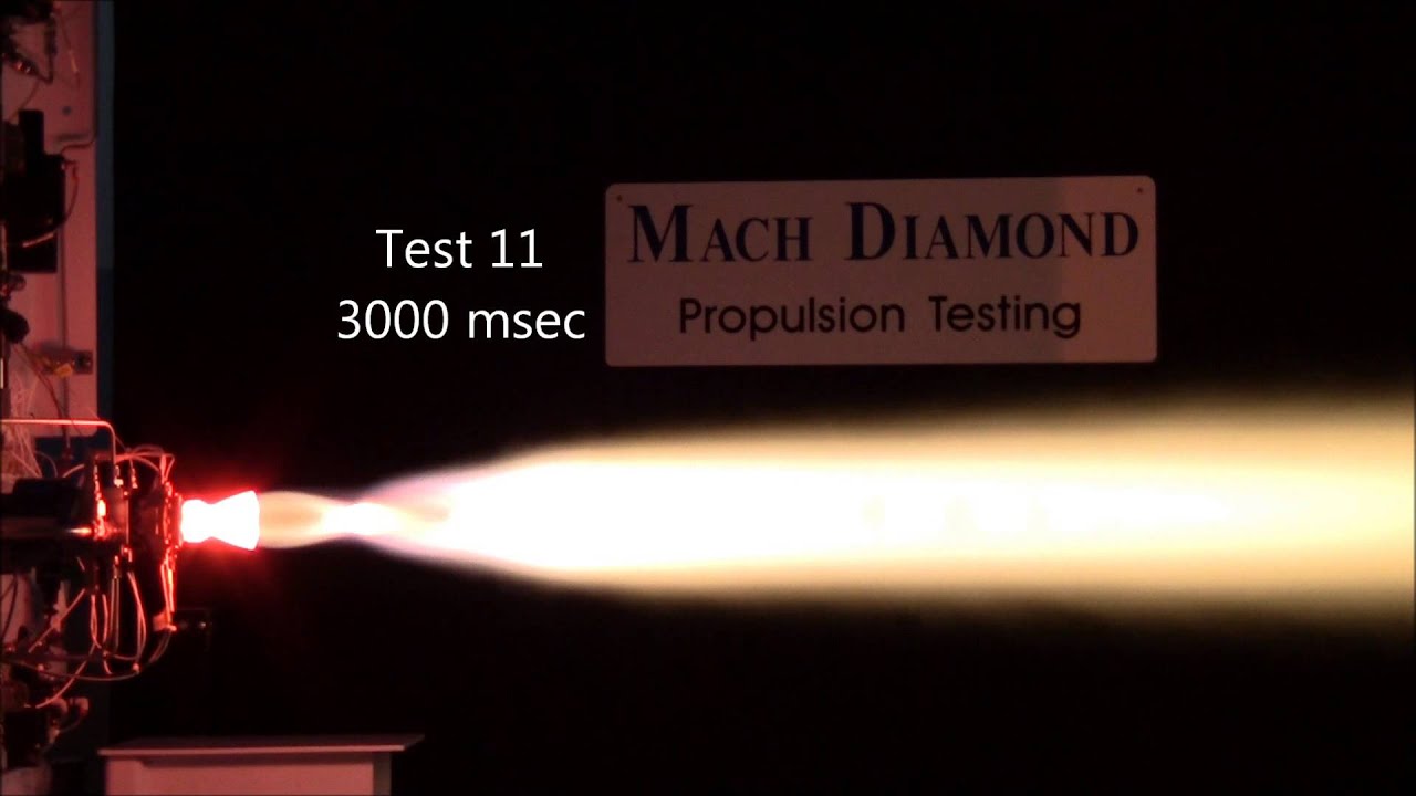 Mach Diamond thruster 3-second test MON25/MMH - YouTube
