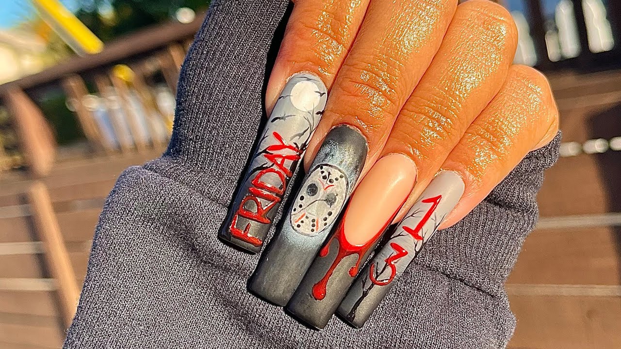 HAPPY HALLOWEEN!!! RECREATING JASON NAILS!! POLYGEL TUTORIAL||NAIL ART ...