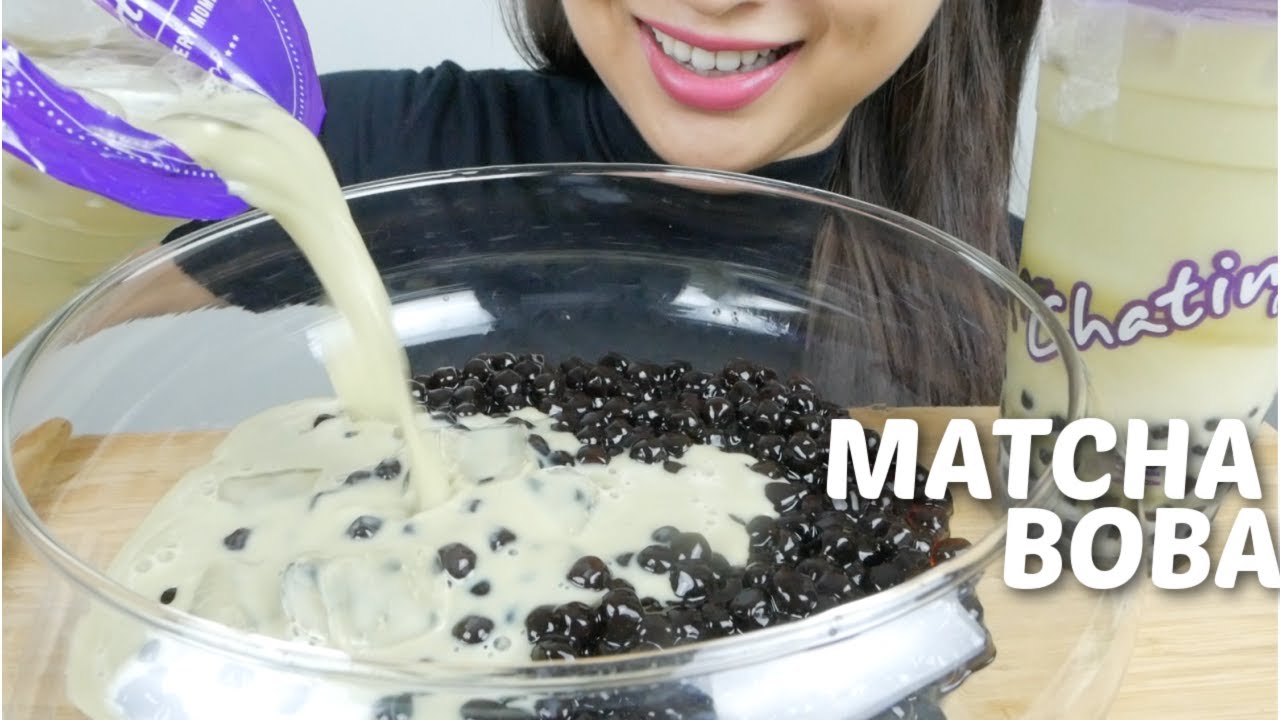 GIANT Matcha BOBA Blow *AMSR Slurping Eating SOUNDS | N.E Let's Eat ...