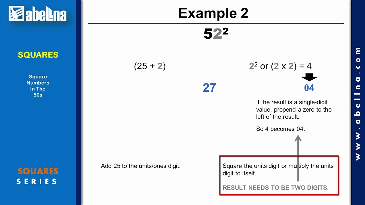 Mental Math: Squares Numbers In The 50s - YouTube