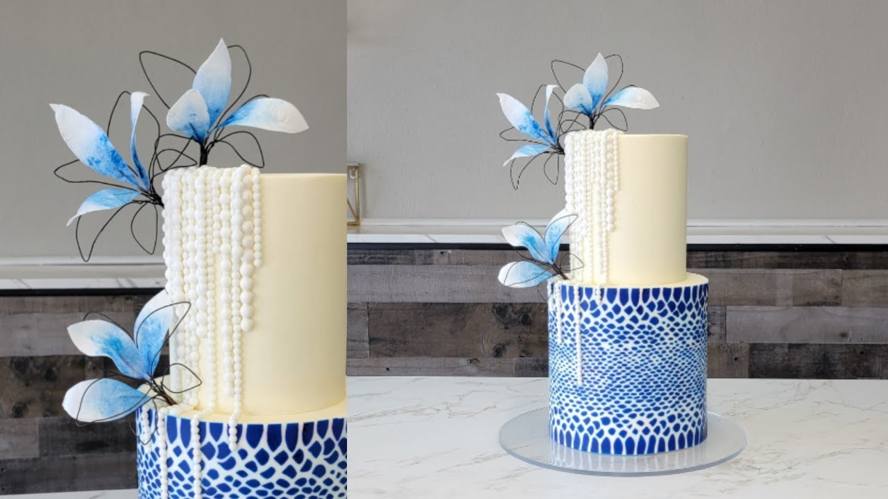 Super Modern SNAKE SKIN CAKE with Cascading Pearls and Abstract WAFER ...