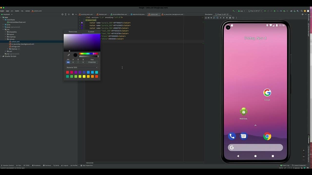 Android studio change la couleur de la barre supérieure - YouTube