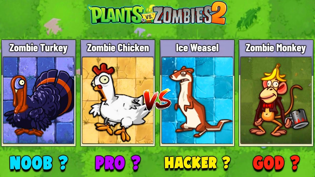 PvZ2 - Chicken vs Turkey vs Weasel vs Monkey Zombie Level 100 - Who ...