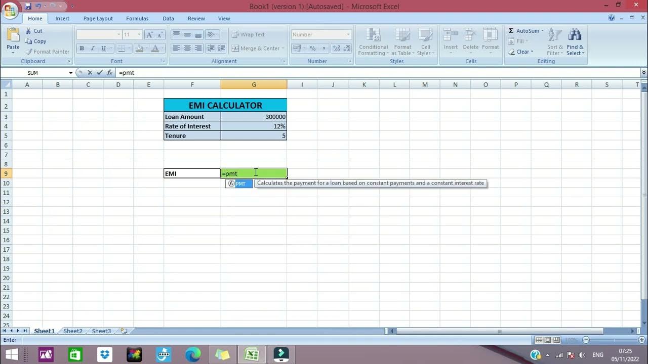 In Microsoft Excel how to calculate EMI through PMT function - YouTube