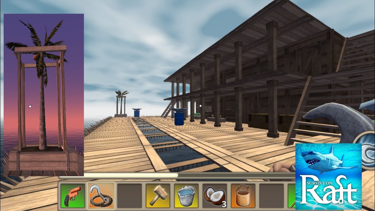 how to make palm tree , raft game play - YouTube