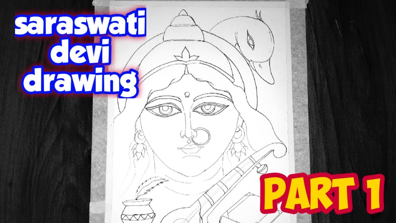 How to draw Saraswati devi Part 1 | Maa Saraswati Drawing Step by step ...