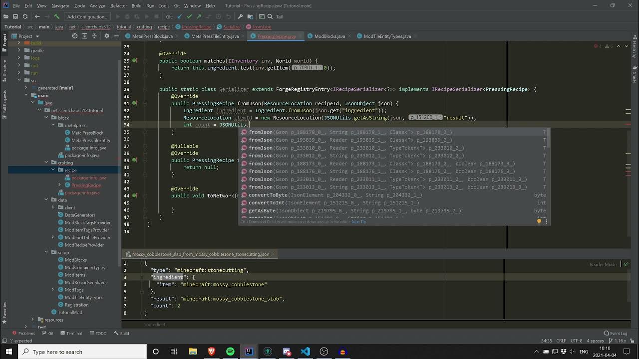 Minecraft Forge Modding 1.16.x - pt. 06 - Metal Pressing Recipes ...