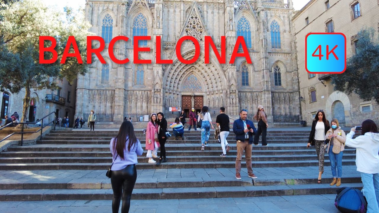 [4k] Walking from Catalunya Square to the Cathedral in Barcelona - YouTube