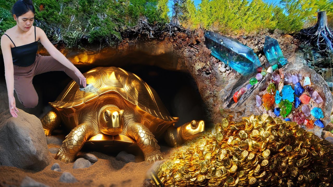 Looking for treasure in the mountains, I accidentally dug gold turtles ...