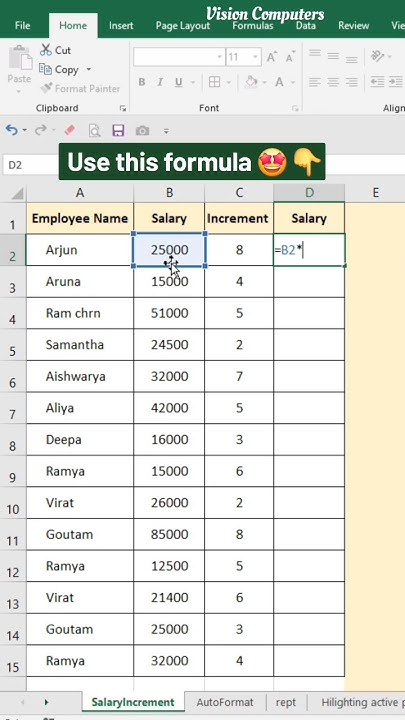 Salary increment calculation in Excel #exceltips #excelformula #excelforbeginners #exceltutorial ...