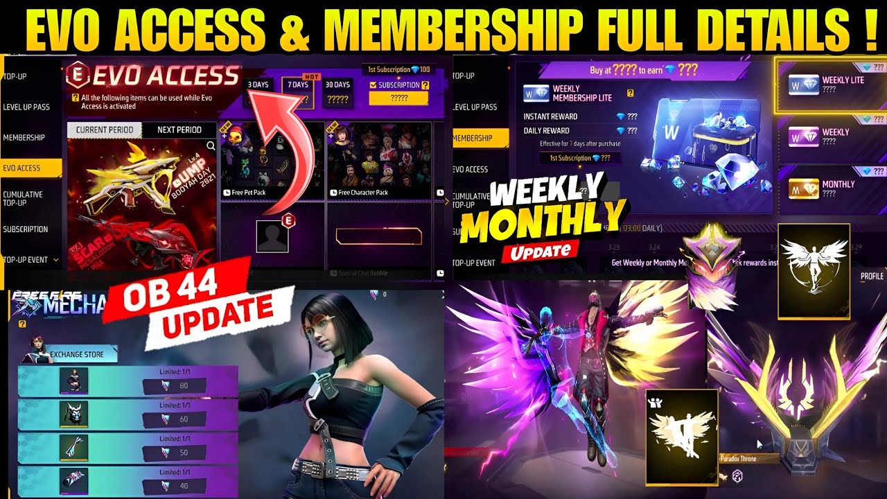 EVO ACCESS FREE FIRE | MEMBERSHIP FULL DETAILS | EVO BUNDLE FREE FIRE |MECHADRAKE EVENT |OB44 ...