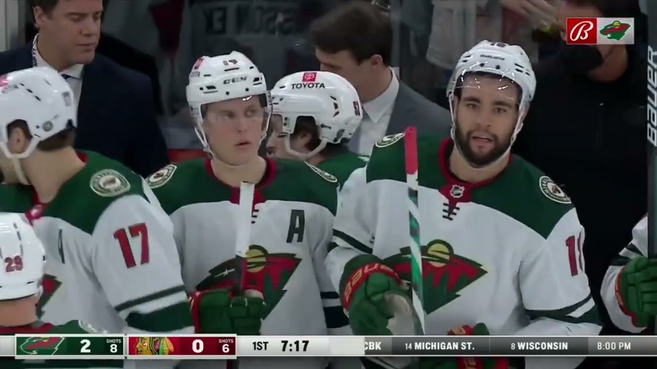 Wild and Blackhawks have two fights off the faceoff - YouTube