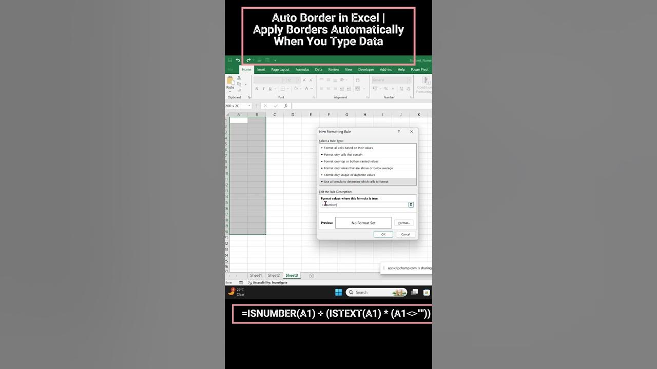 Auto Border in Excel | Apply Borders Automatically When You Type Data - YouTube