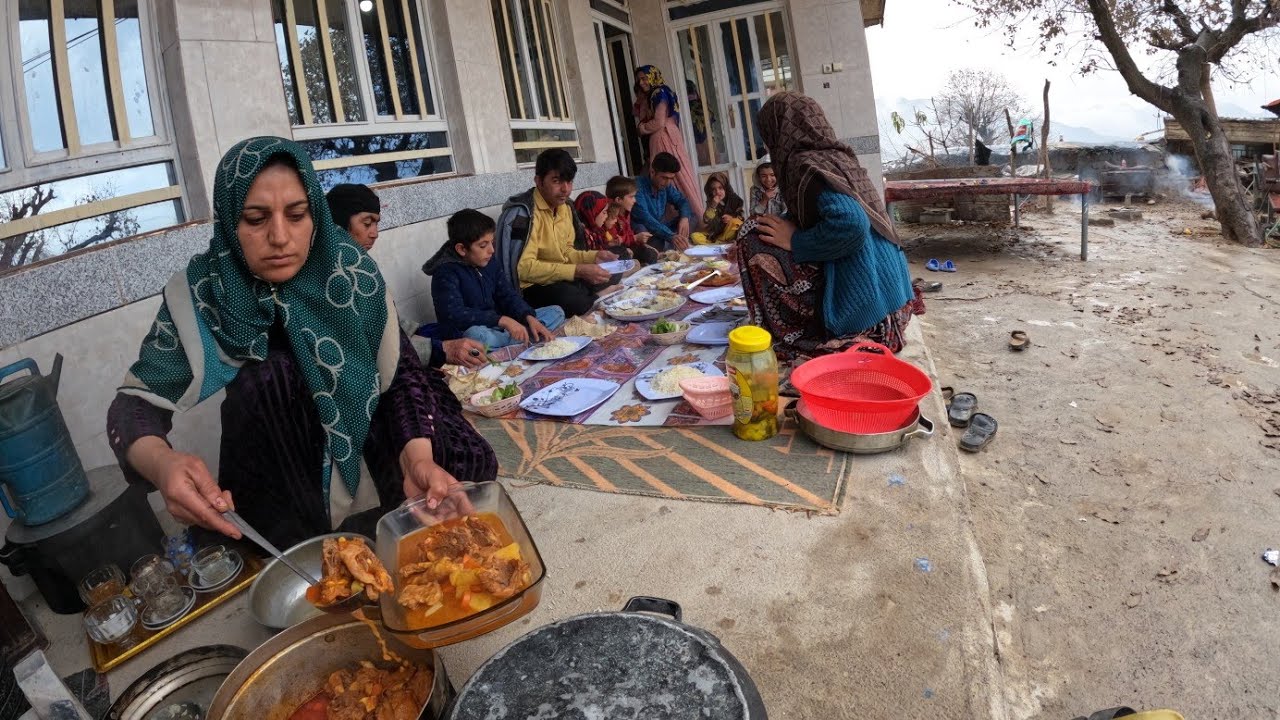 Rural life: cooking stew and rice (mutton) for lunch - YouTube