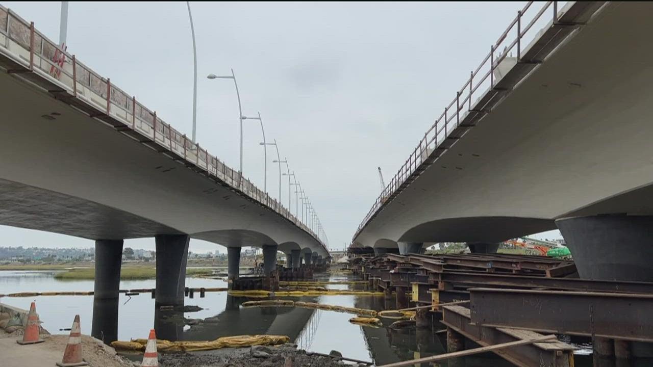 West Mission Bay Drive Bridge nearing completion - YouTube