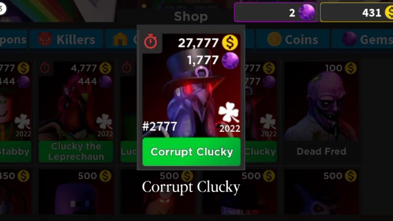 🍀"Purchasing" CORRUPT CLUCKY!/🔪 Survive the Killer Roblox - YouTube
