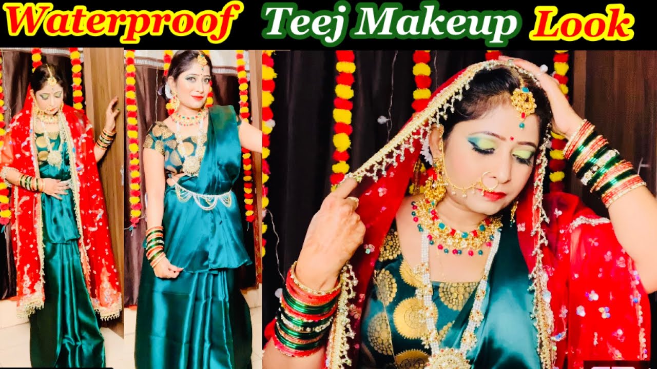 Teej Makeup LOOK 2023 ! Easy And Simple Makeup ! Waterproof Makeup At Home ! Makeup In Green ...