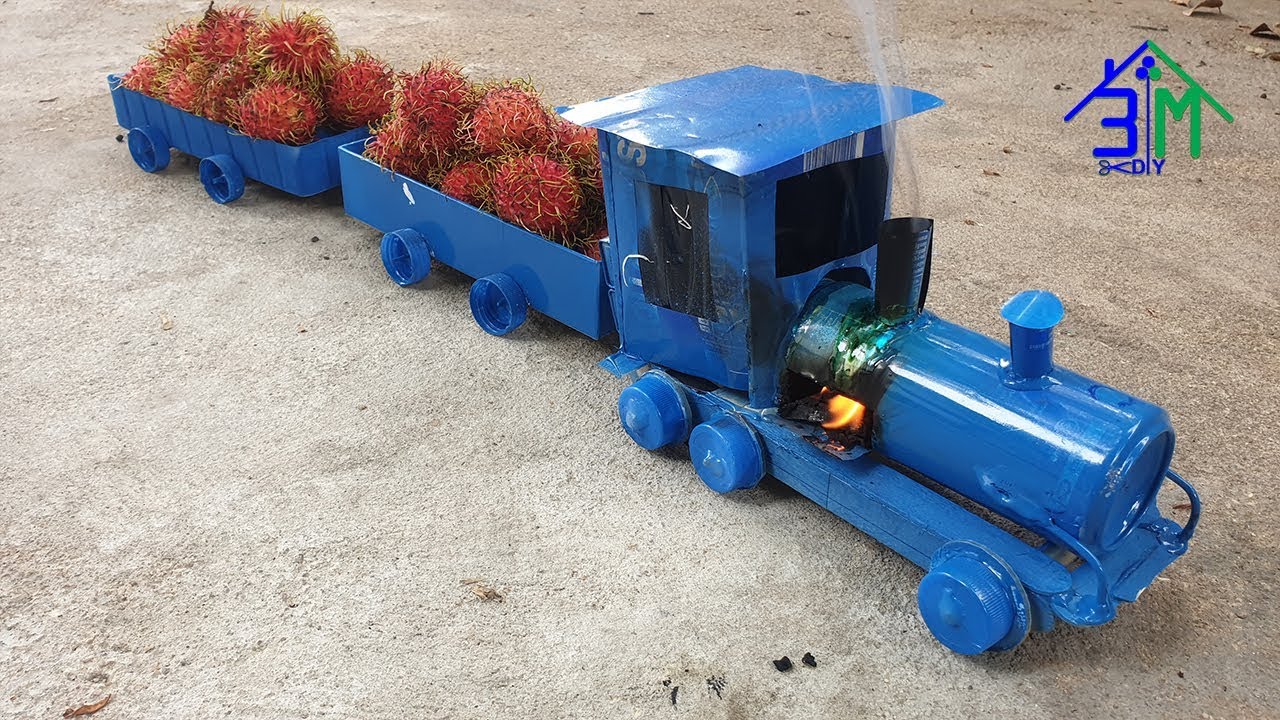 DIY Mini Old DC Motor Train Made From Cans and Popsicle sticks, Train ...