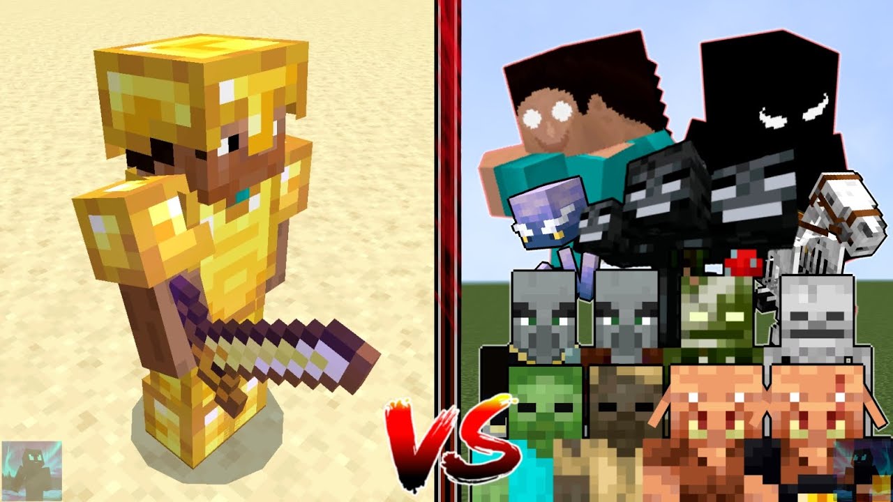 Steve (golden) vs every mob, all mobs, Herobrine | Minecraft PE Mob ...