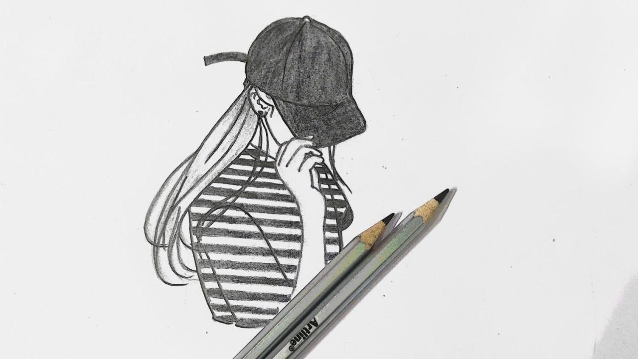 How To Draw A Beautiful Girl Wearing Cap Pencil Drawing Youtube