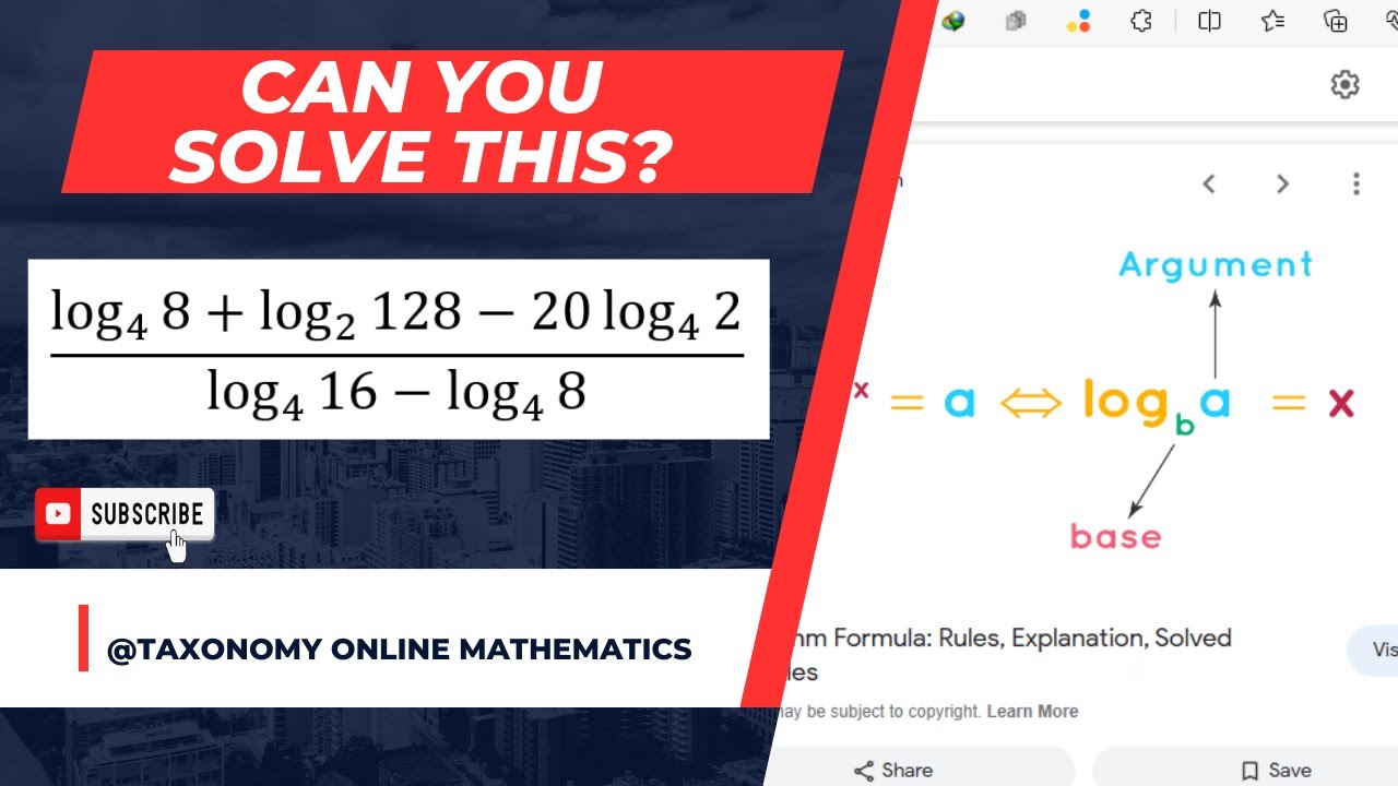 Nice Looking Logarithmic Equation Involving Fraction - YouTube
