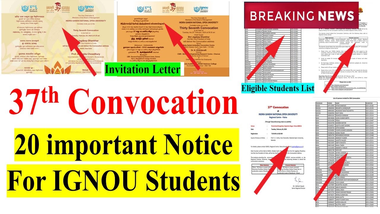 😮37th Convocation important Notice For All IGNOU Students | Eligible Students, Invitation Letter ...