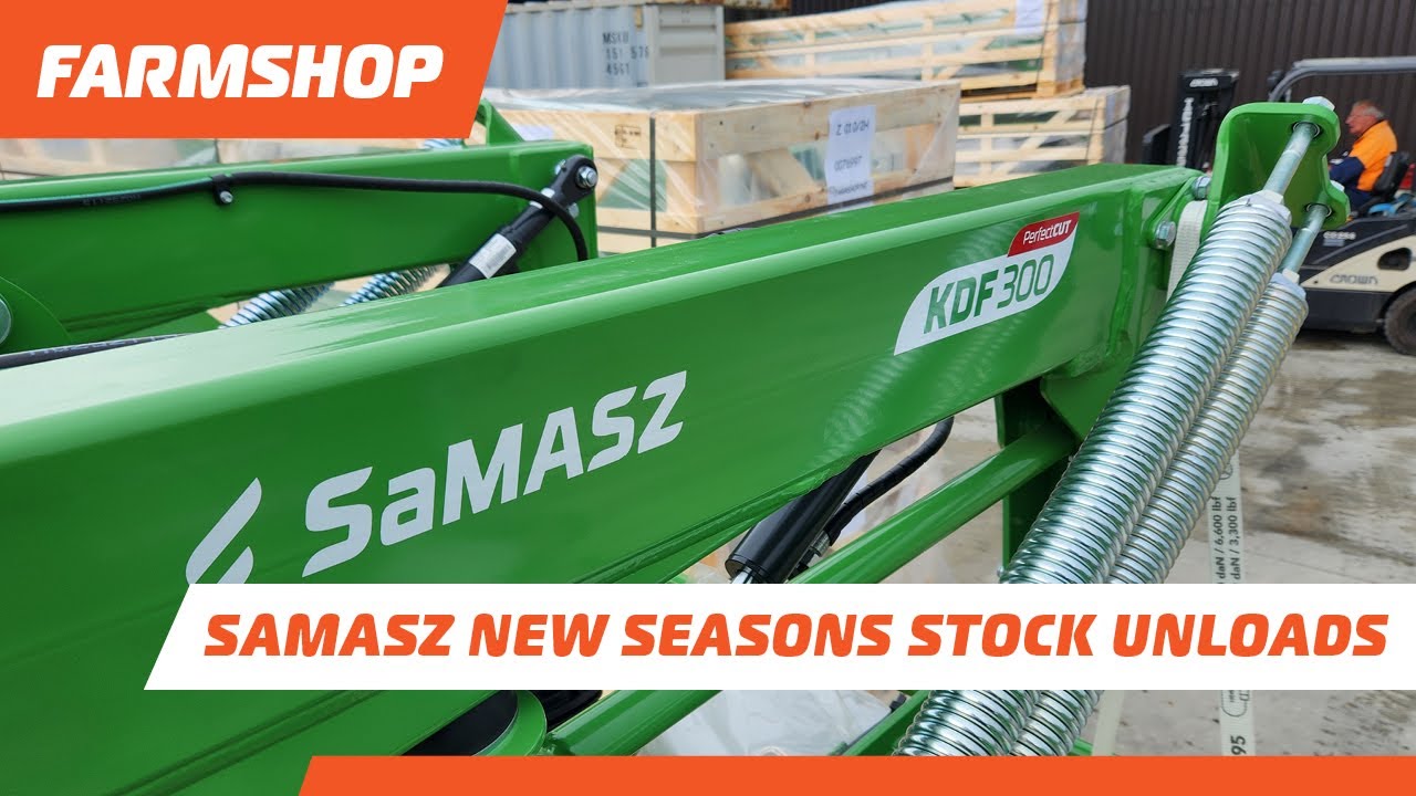 Unloading our new seasons' shipment of SaMASZ mowers, tedders and rakes ...