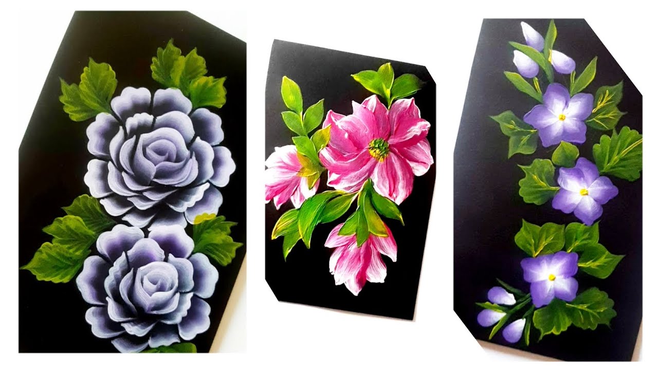 3 acrylic flower painting tutorial - YouTube