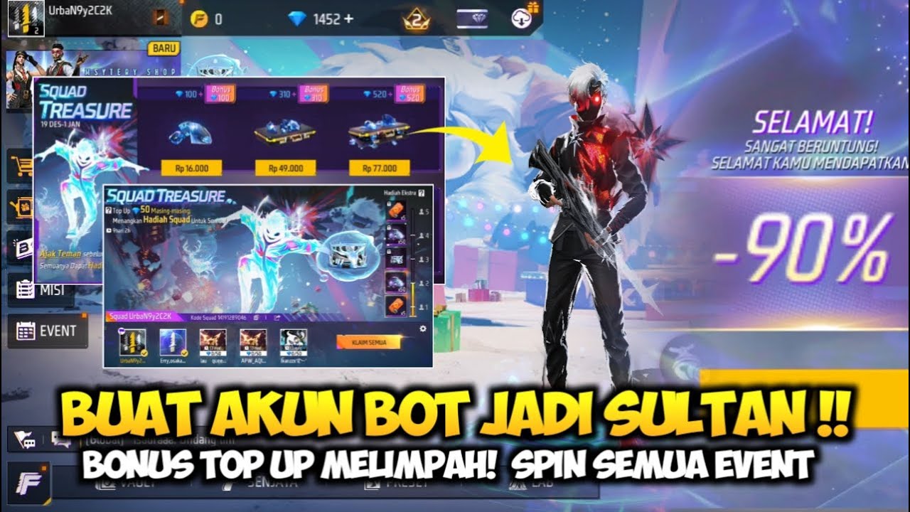 SAYA BUAT AKUN FF BARU JADI SULTAN! SPIN SEMUA EVENT FF WINTERLAND ...