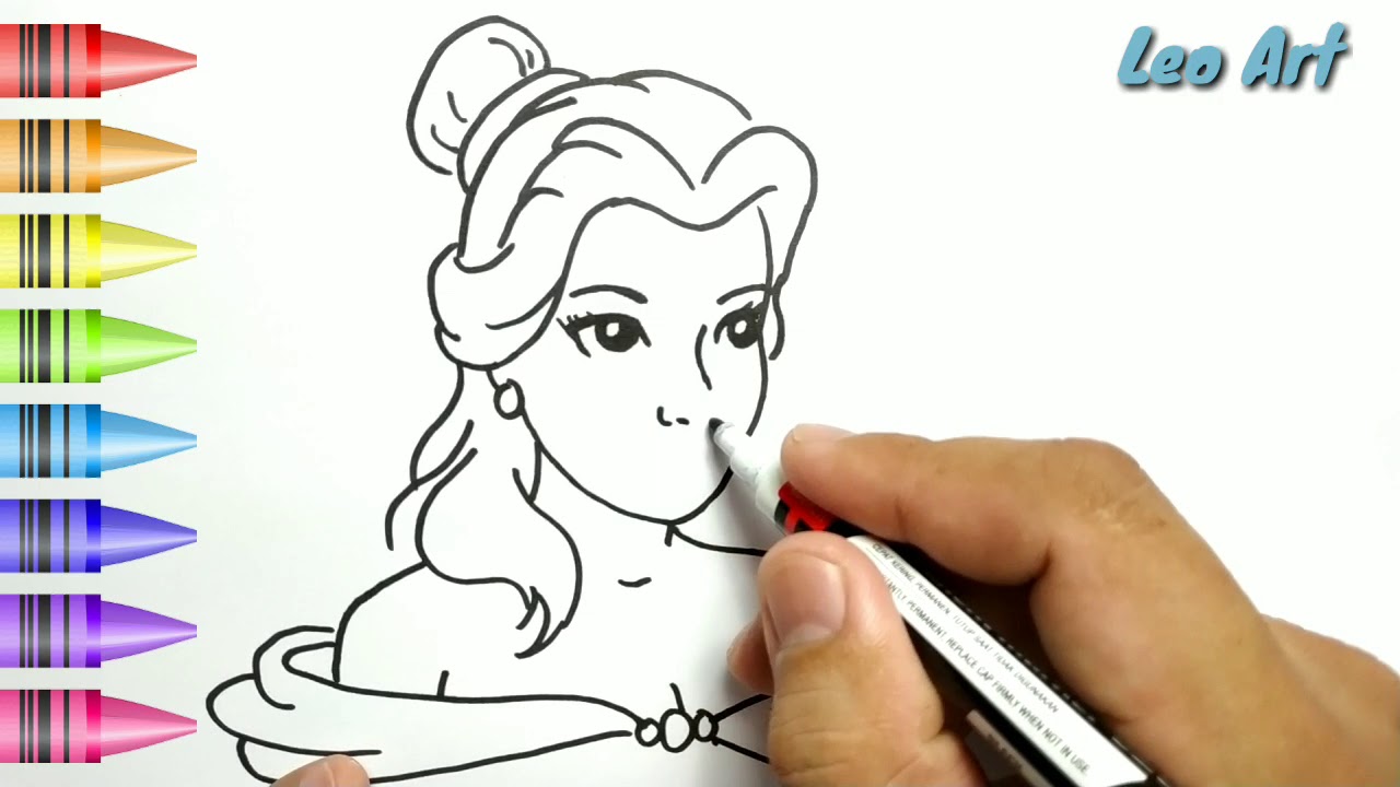 HEBAT, cara menggambar dan mewarnai PRINCESS BELLE dengan mudah untuk ...