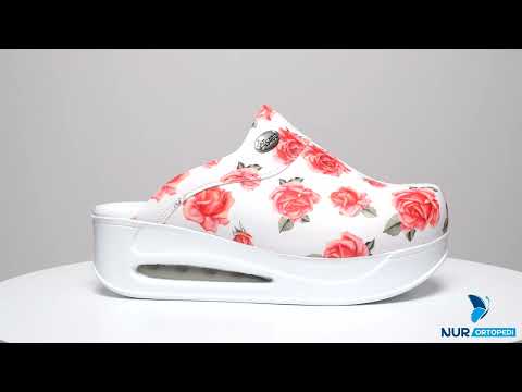 Kırmızı Gül Desenli Kapalı Airmax Bayan Ortopedik Sabo Terlik 900 Nurse,Doctor Slippers, Shoes