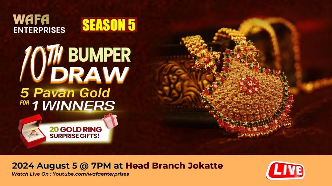 Wafa Enterprises Live | Season 5 | Tenth Draw | 20 Gold Rings | 5 Pavan ...