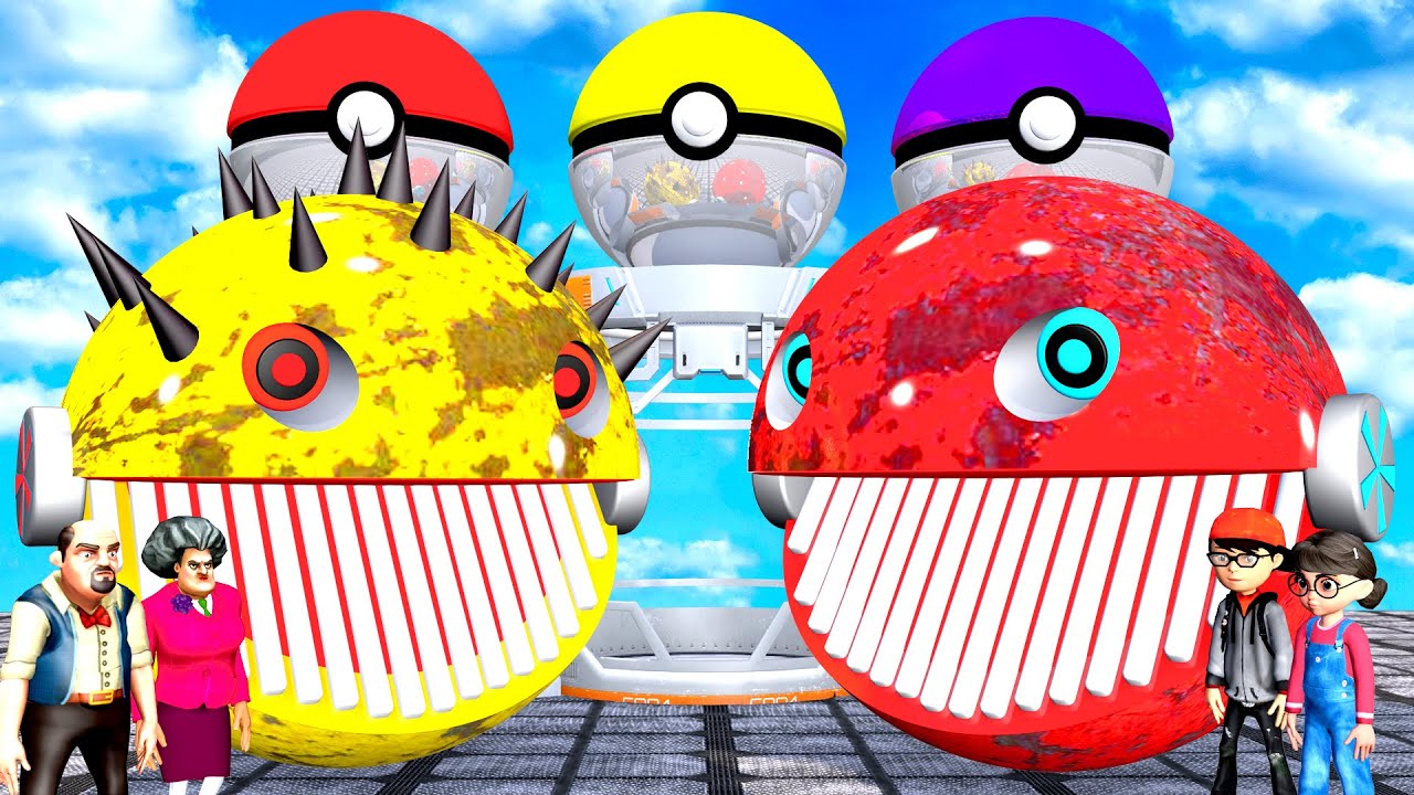 MS PACMAN & NEW MONSTER PACMAN & NEW LEGS ROBOT PACMAN VS HER FRIENDS ...