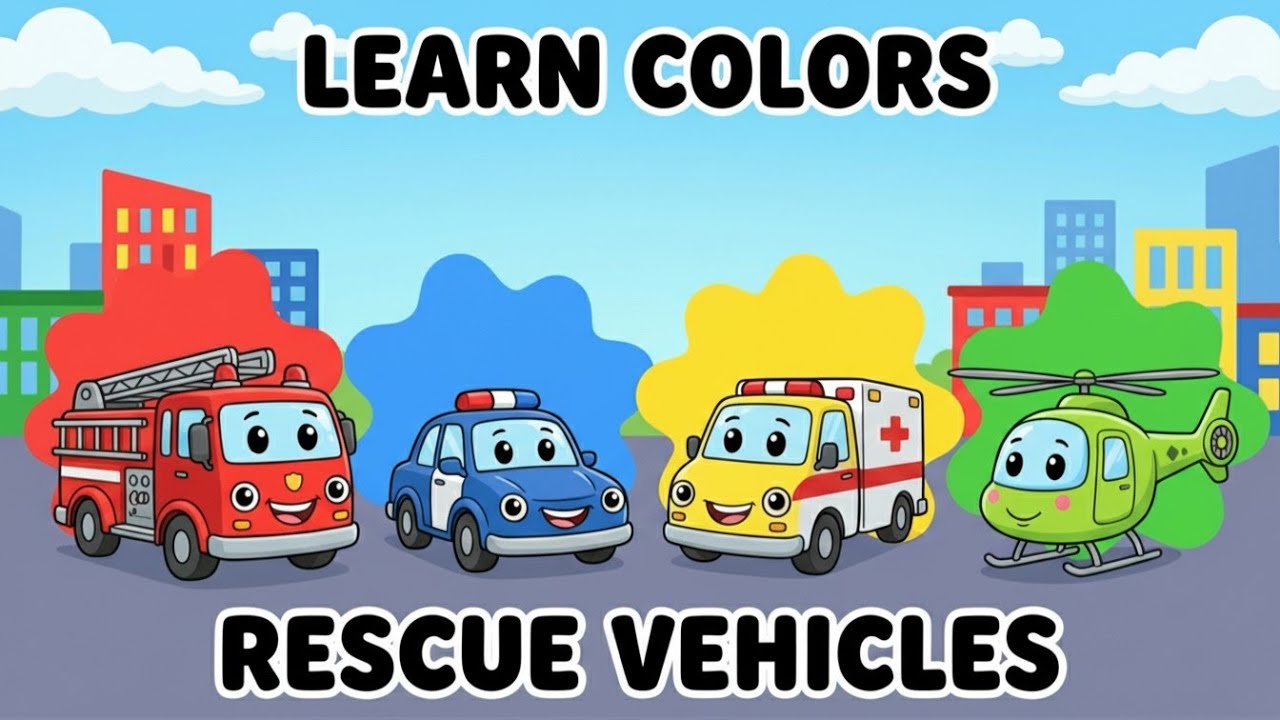 👉 Vehicle Rescue Team 🌈 | Learn Colors for Kids | Toddler Learning ...
