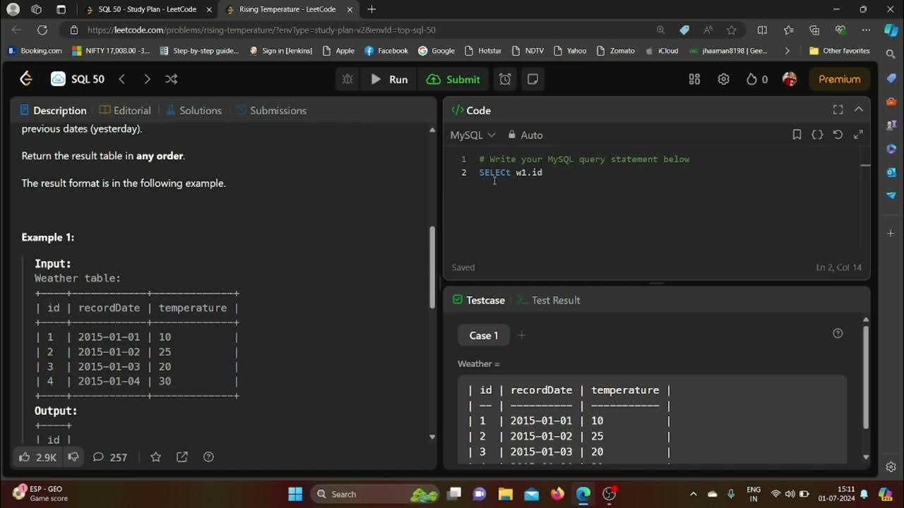 197 Rising Temperature Leetcode Top50 Sql Problem Solved Youtube