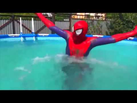 Swimmer Spider Man in Pool | Spider-Man on Motorcycle kids video - YouTube
