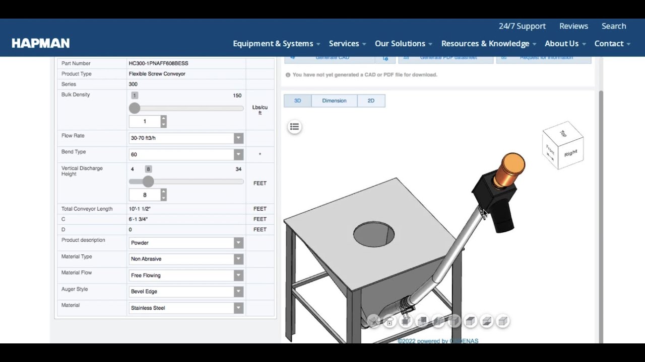 Hapman Flexible Screw Conveyor Configurator: How to Download 3D CAD Model - YouTube