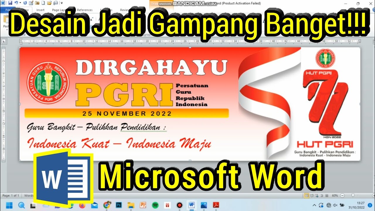 Cara Membuat Spanduk HUT PGRI Ke 77 di Microsoft Word | Edit Spanduk di ...