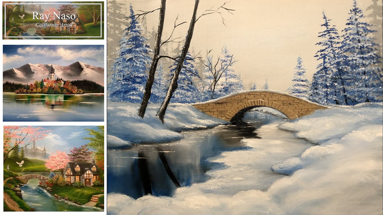 How to draw and paint a bridge with oil paints | "Winter Bridge ...