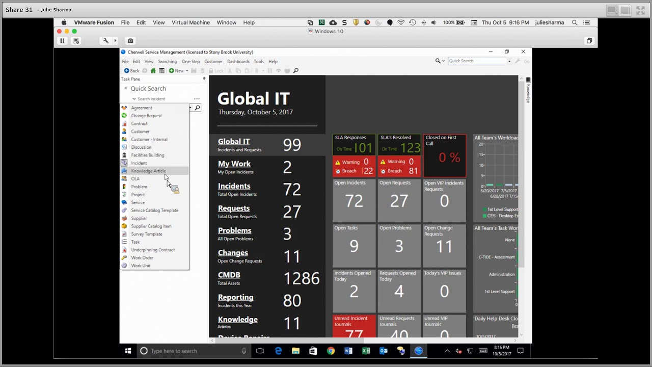 Cherwell: Dashboard and Menus - YouTube