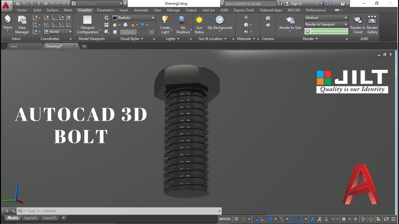 AutoCAD 3D Modeling | Design 7 | Bolt - YouTube