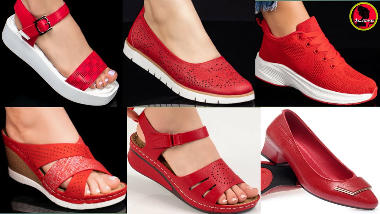 FEMININE COLLECTION NEW GORGIOUS RED SLIP ON SHOES SANDALS FOR WOMEN ...