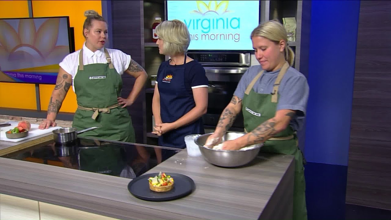 Chefs Brittany Anderson and Olivia Wilson make a peach and tomato tart ...